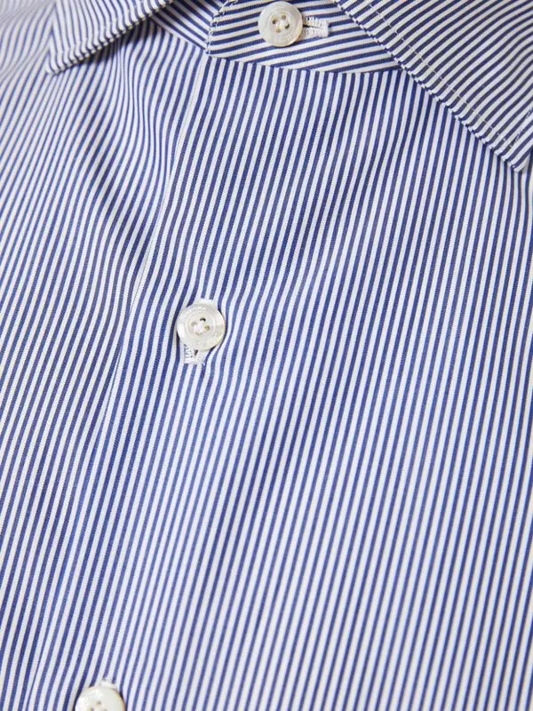 FINAMORE 1925 Spread Collar Striped Shirt - Blue