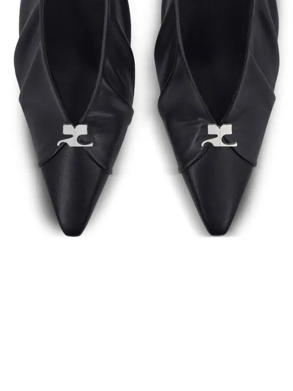 COURREGES Draped Faux Leather Slingbacks - Black