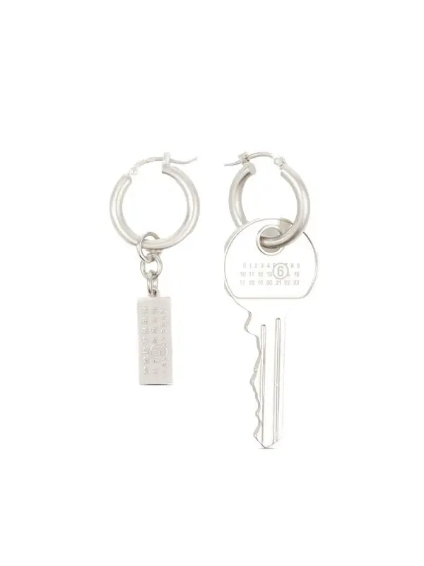 MAISON MARGIELA Tag And Key Pendant Hoop Drop Earrings - Silver