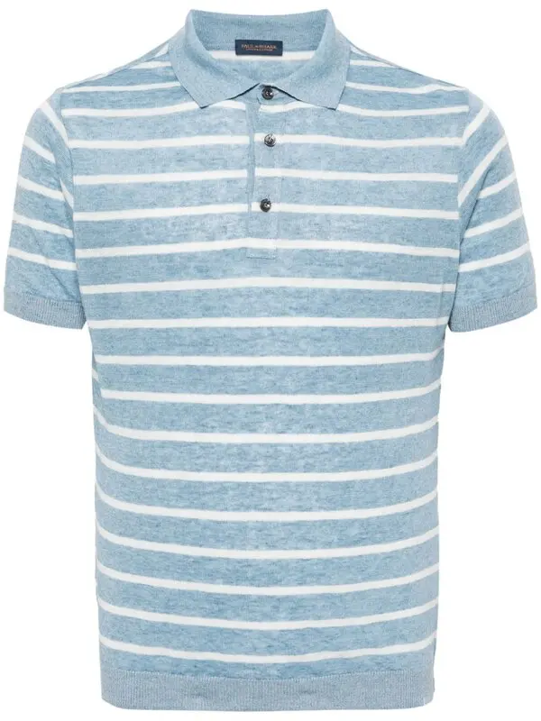 Paul & Shark Striped Linen Polo Shirt - Blue