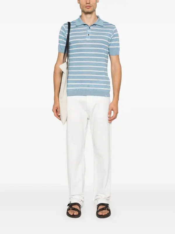 Paul & Shark Striped Linen Polo Shirt - Blue