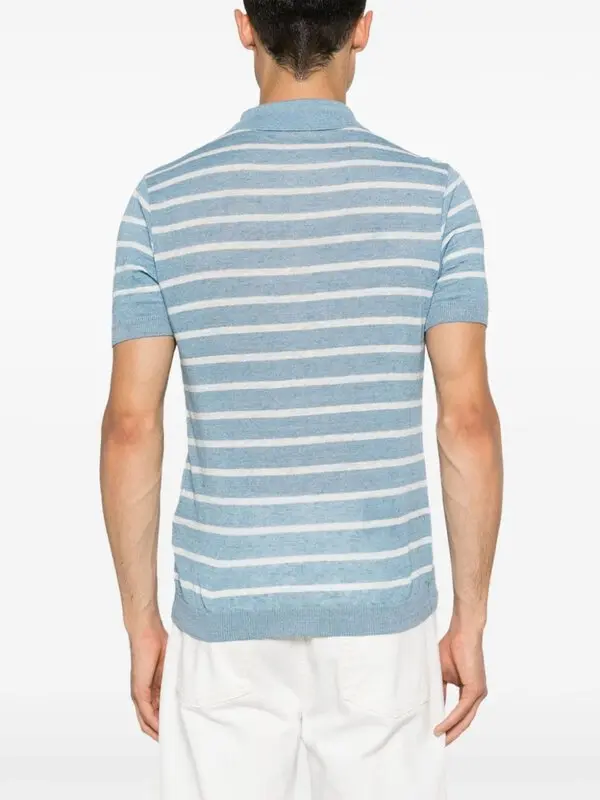 Paul & Shark Striped Linen Polo Shirt - Blue
