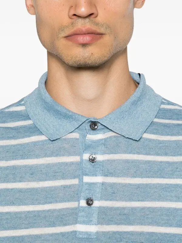 Paul & Shark Striped Linen Polo Shirt - Blue