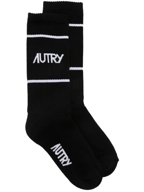AUTRY Intarsia-knit Logo Socks - Black