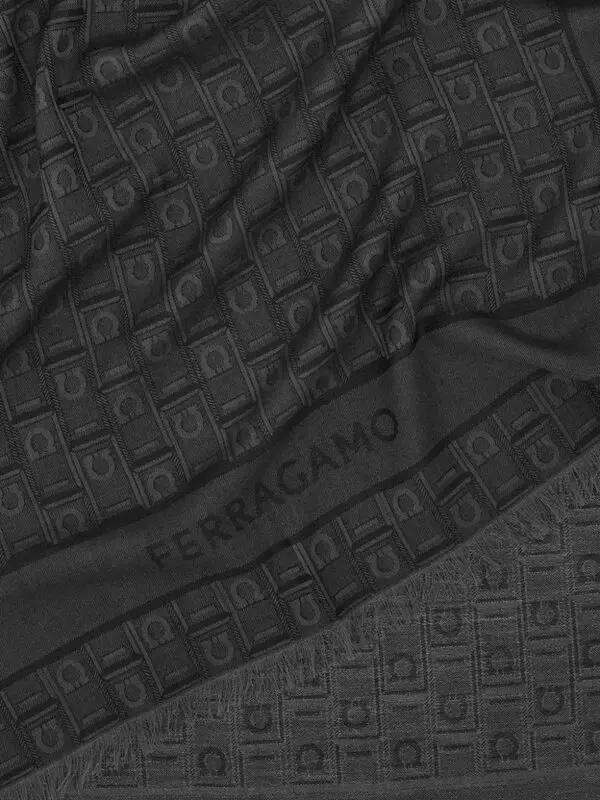 FERRAGAMO Gancini Monogram-jacquard Stole - Black