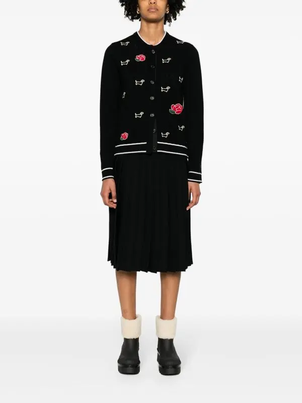 Thom Browne Hector And Rose Embroidered Wool Cardigan