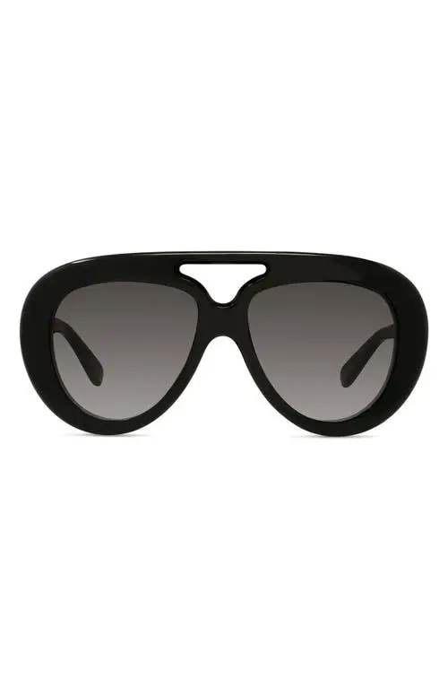 Loewe Curvy 55mm Gradient Pilot Sunglasses - Shiny Black / Gradient Smoke
