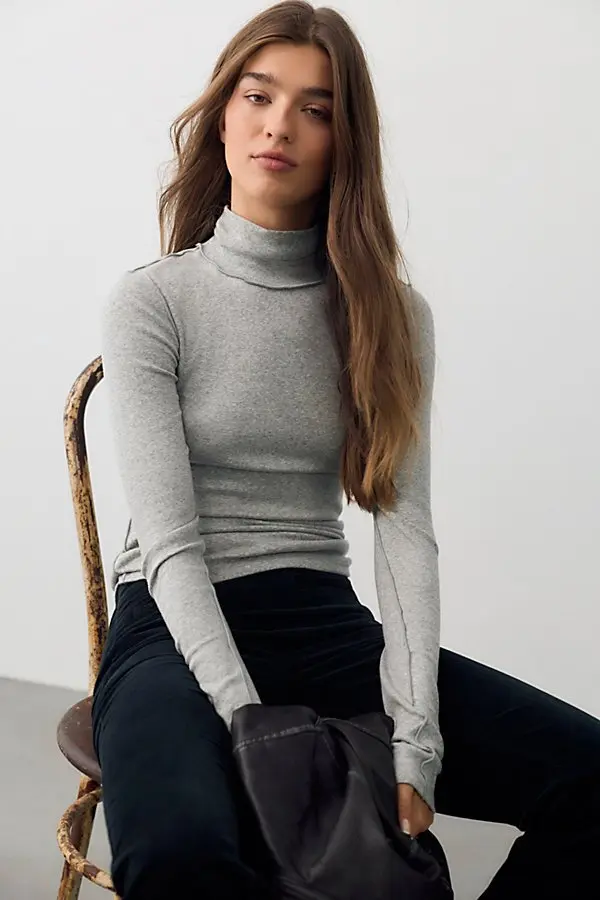 Free People We The Free Good Good Turtleneck - Heather Grey