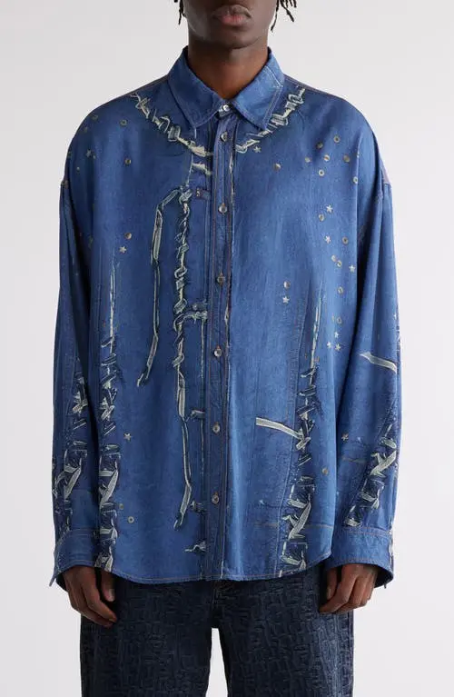 Acne Studios Trompe L'oeil Repaired & Embellished Button-up Shirt - Navy Multi