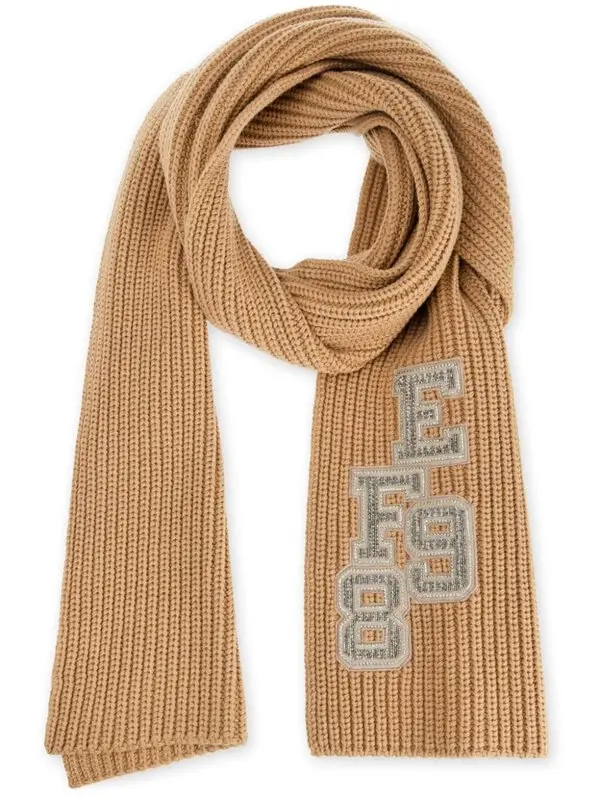 Elisabetta Franchi Appliqué Ribbed Scarf - Brown
