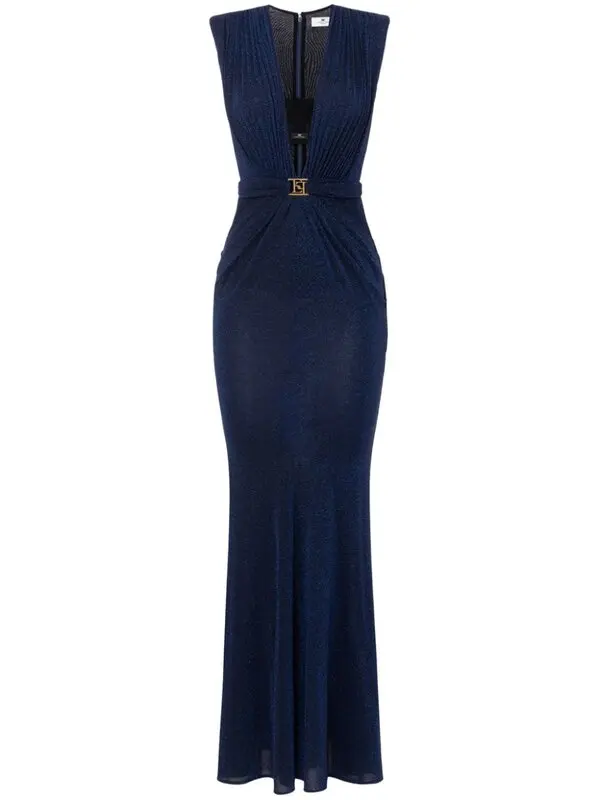 Elisabetta Franchi Built-In Bra Lurex Gown - Blue | Editorialist