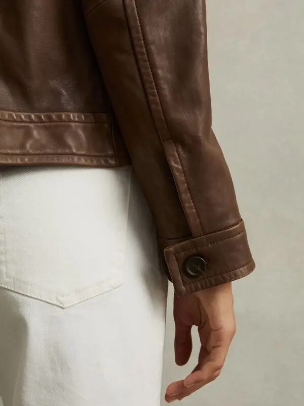 REISS Hanson Leather Trucker Jacket