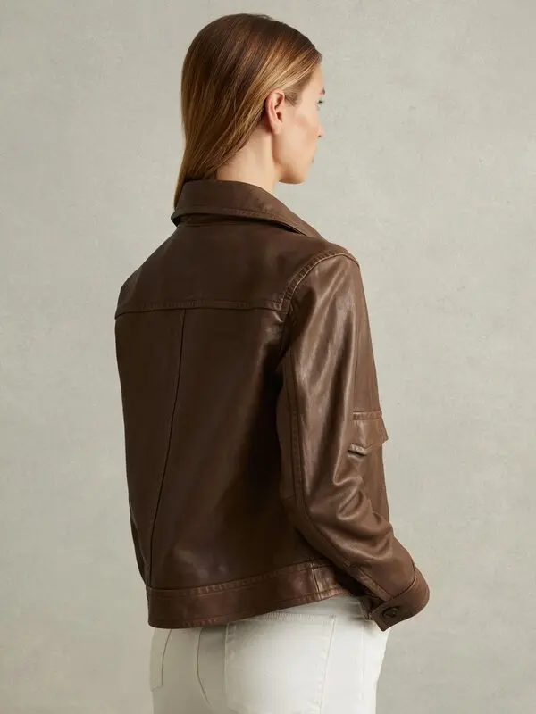 REISS Hanson Leather Trucker Jacket