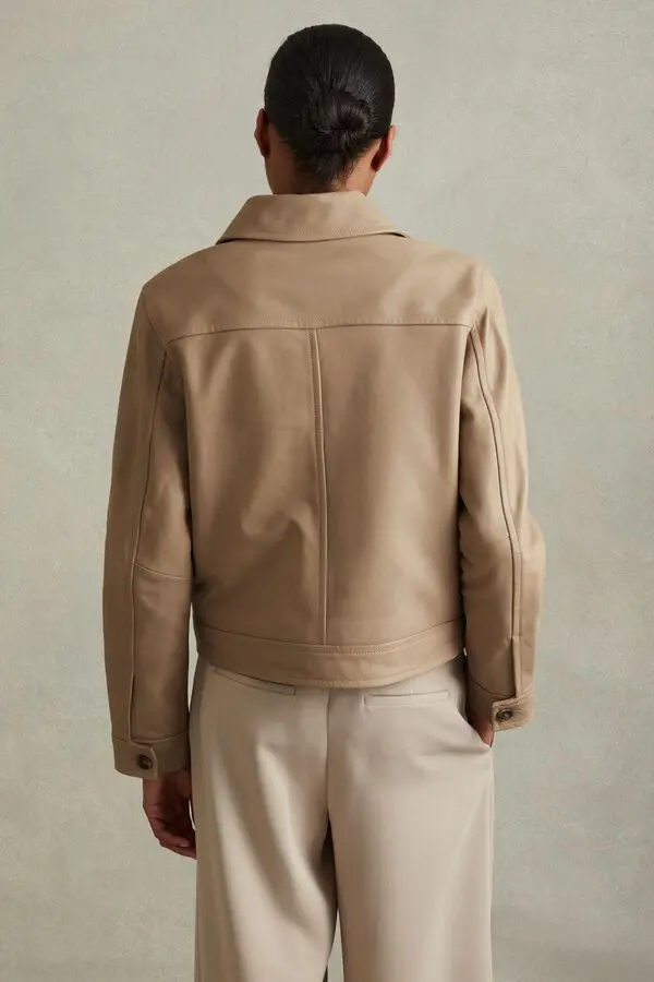 REISS Hanson Leather Trucker Jacket