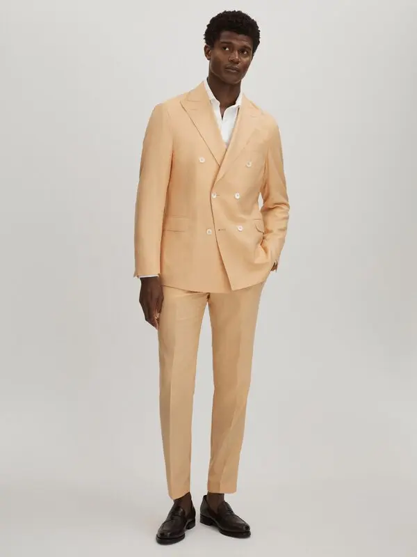 OSCAR JACOBSON Linen Double Breasted Blazer - Sand