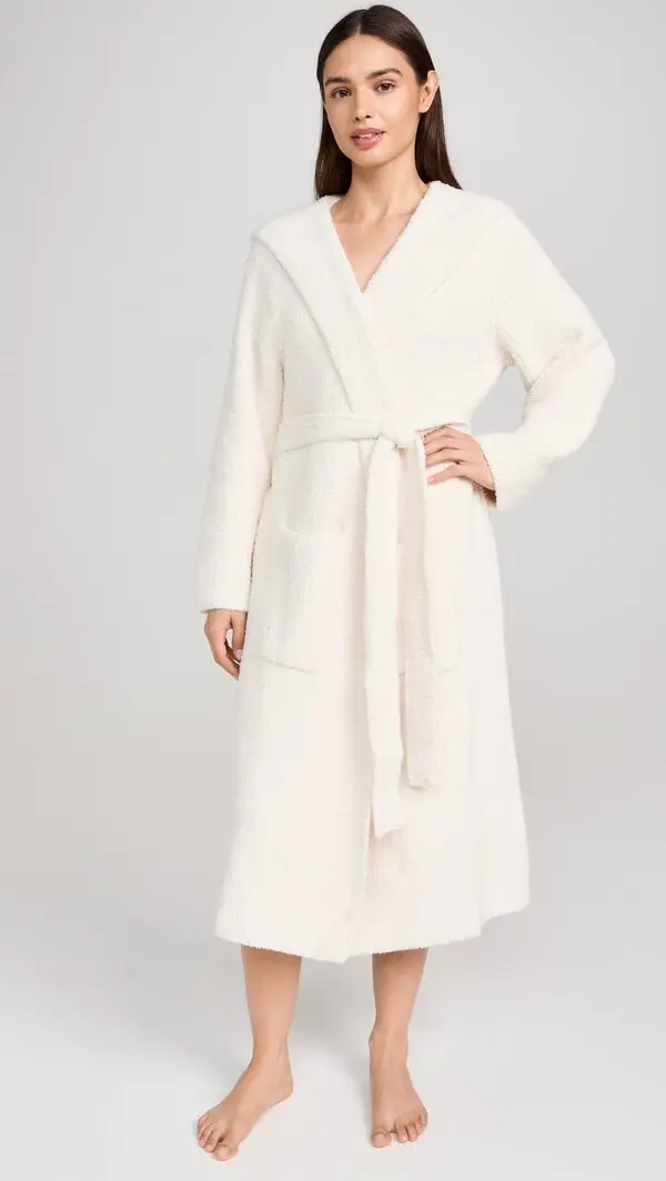 Barefoot Dreams Cozychic Ribbed Hooded Robe - Cream