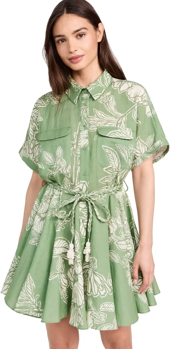 Hemant & Nandita Floral Linen Dress In Green - 50% Off | Editorialist