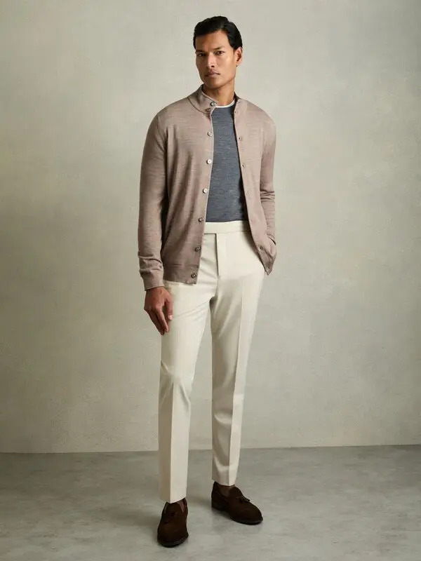 REISS Harlow Merino Wool Button-through Funnel Neck Cardigan