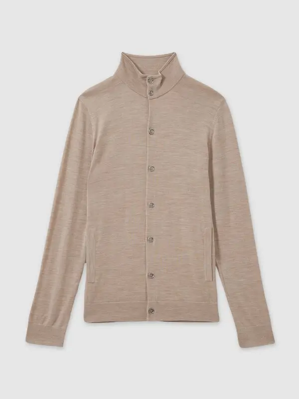 REISS Harlow Merino Wool Button-through Funnel Neck Cardigan