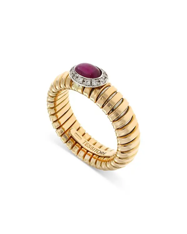 ALBERTO MILANI 18k Yellow Gold Tubogas Ring With Ruby And Diamonds - Pink/gold