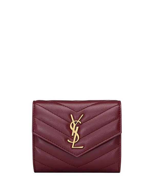 Saint Laurent Cassandre Matelasse Multi-fold Wallet - Rouge Cabernet