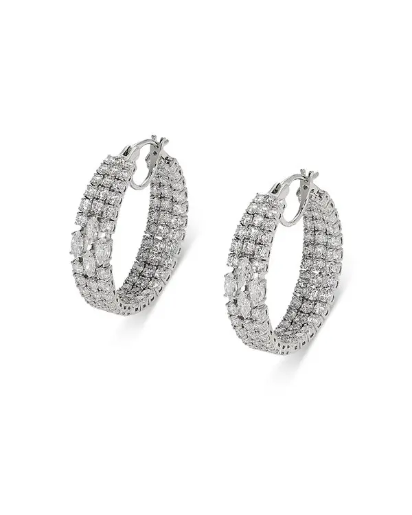 Nadri Rare Jewels Cubic Zirconia Hoop Earrings - Silver