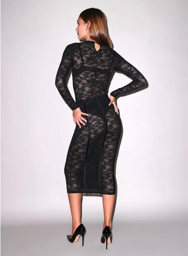 FLEUR DU MAL Le Stretch Lace Pencil Skirt - Black
