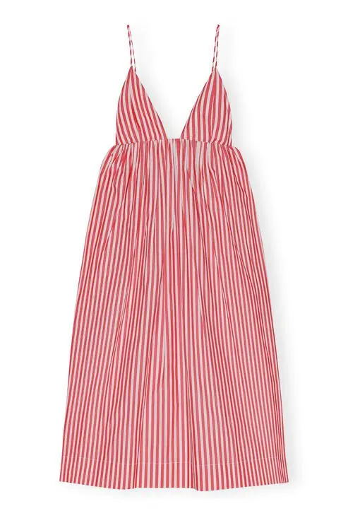 Ganni Red Stripe Cotton Strap Midi Dress - Barbados Cherry | Editorialist