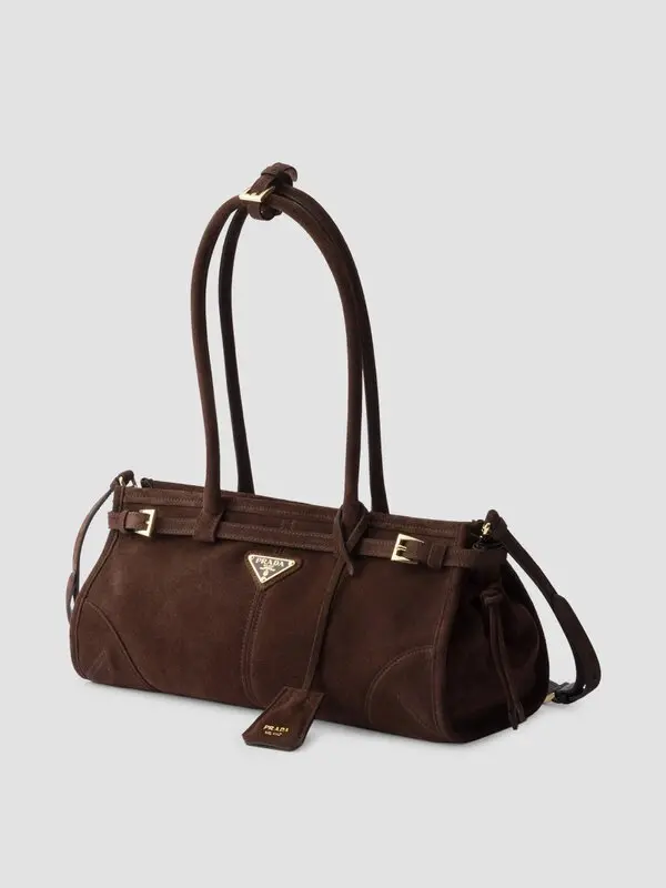 Prada Suede Top Handle Bag - Brown