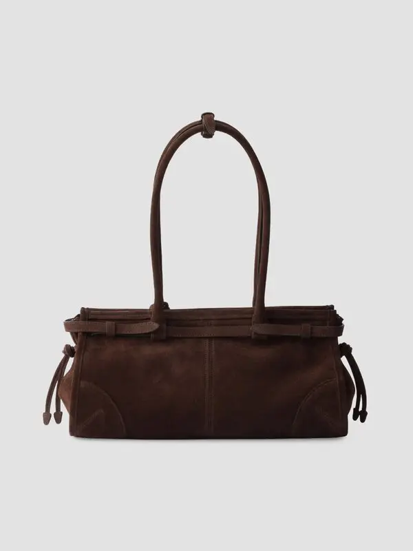 Prada Suede Top Handle Bag - Brown