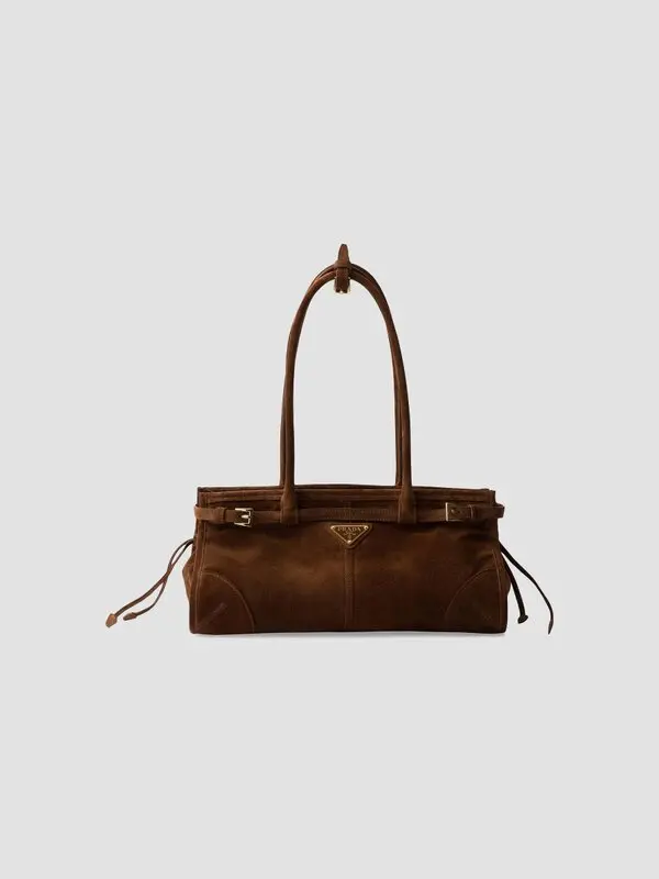 Prada Suede Top Handle Bag - Brown