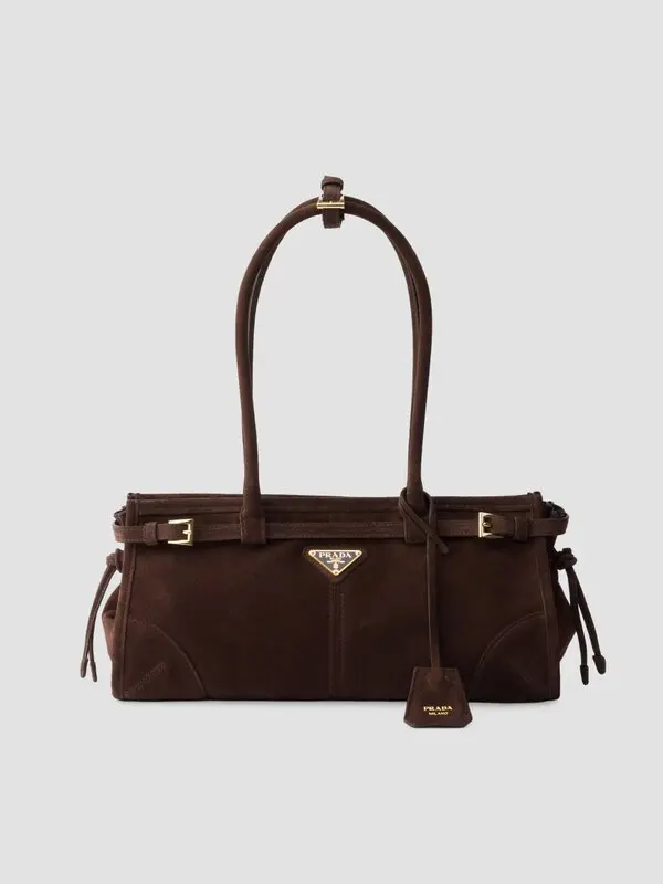 Prada Suede Top Handle Bag - Brown