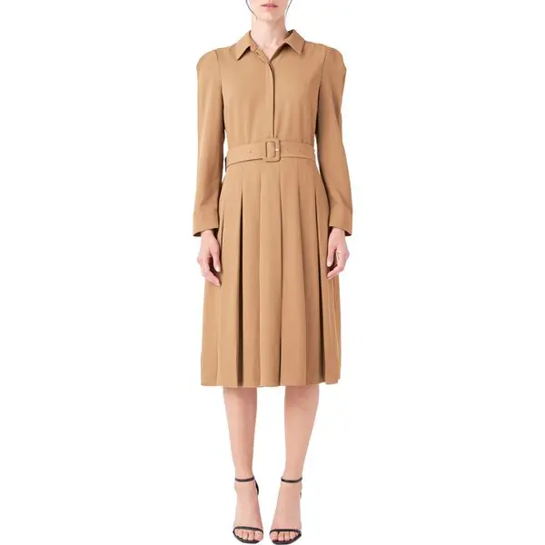 English Factory Pleated Long Sleeve Shirt Dress