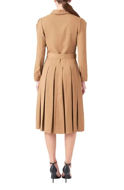 English Factory Pleated Long Sleeve Shirt Dress