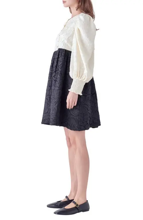 English Factory Floral Textured Long Sleeve Dress