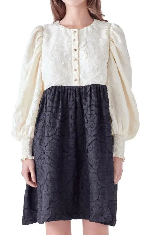 English Factory Floral Textured Long Sleeve Dress