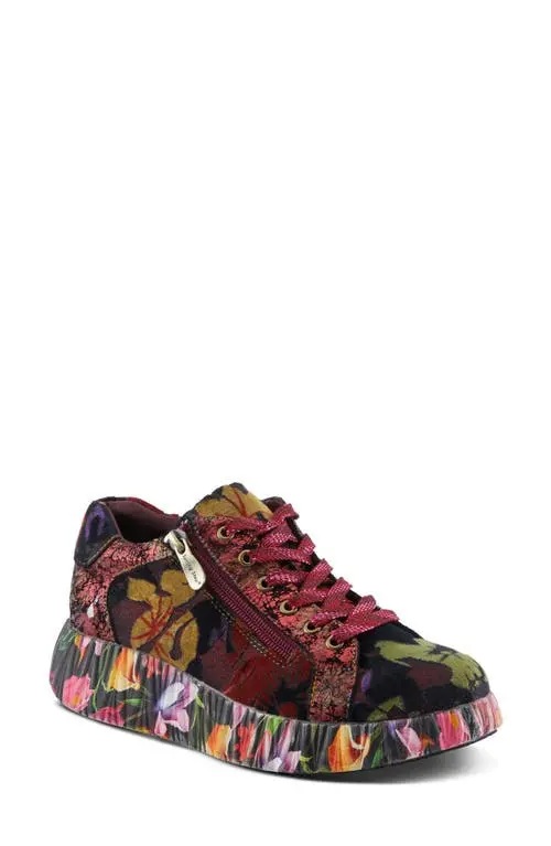 SPRING STEP SHOES Dallyn Floral Platform Sneakers - Bordeaux Multi
