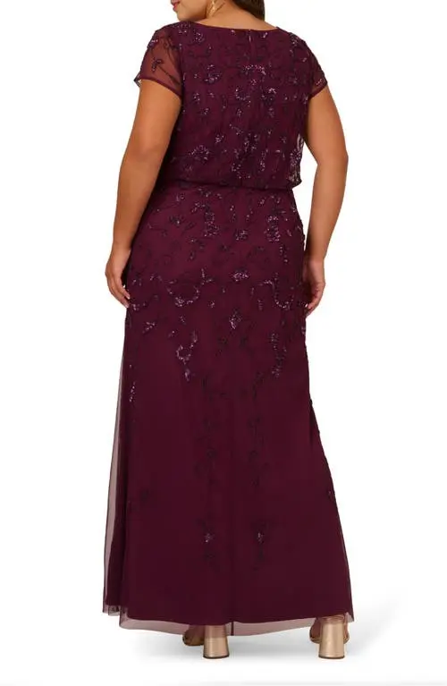Adrianna Papell Beaded Mesh Gown With Blousy Bodice