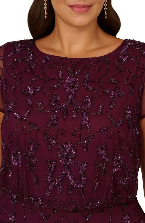 Adrianna Papell Beaded Mesh Gown With Blousy Bodice