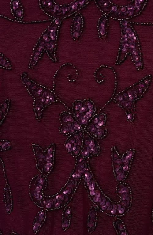 Adrianna Papell Beaded Mesh Gown With Blousy Bodice