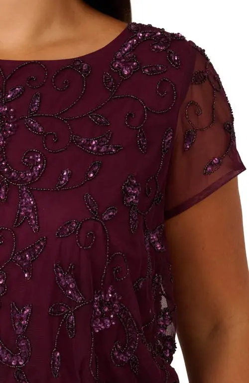 Adrianna Papell Beaded Mesh Gown With Blousy Bodice