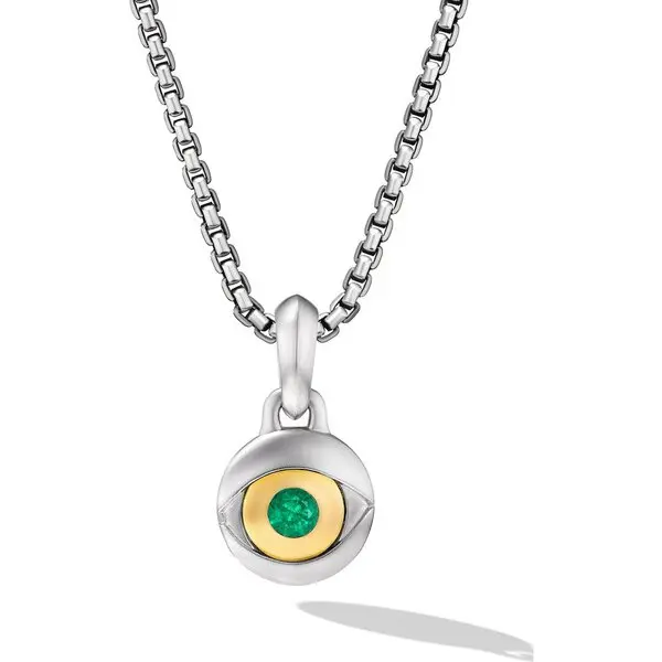 David Yurman Evil Eye Amulet With Emerald - Sterling Silver And 18k Gold