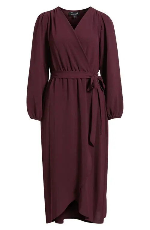 Connected Apparel Long Sleeve Faux Wrap Midi Dress - Bordeaux | Editorialist