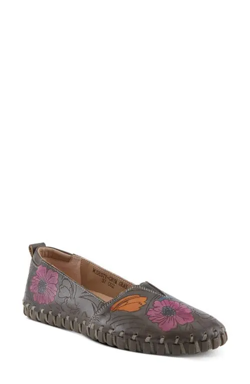 SPRING STEP SHOES Floral Leather Flat - Grey Multi