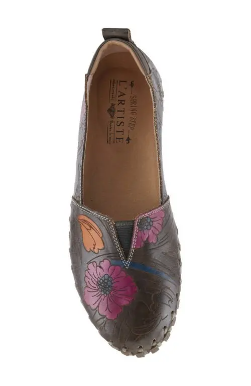 SPRING STEP SHOES Floral Leather Flat - Grey Multi