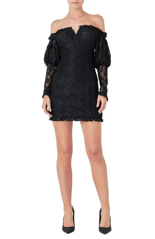 Endless Rose Off-The-Shoulder Lace Mini Dress In Black - 25% Off |  Editorialist