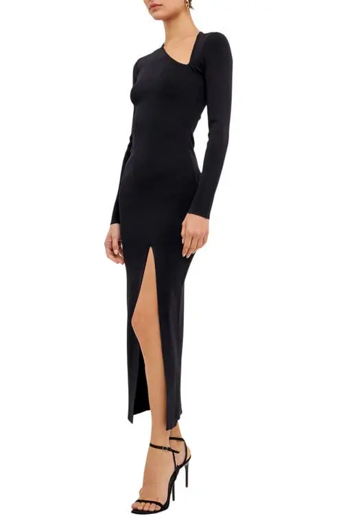 Endless Rose Asymmetric Neck Sweater Dress - Black