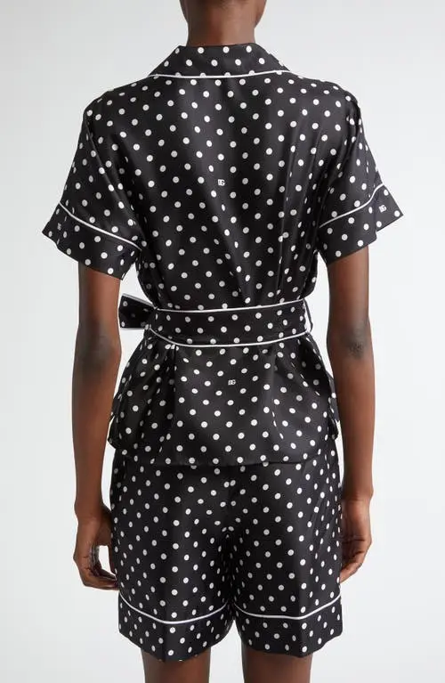 Dolce & Gabbana Polka Dot Belted Silk Pajama Shirt - Nero