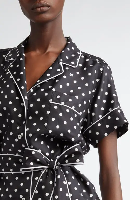 Dolce & Gabbana Polka Dot Belted Silk Pajama Shirt - Nero