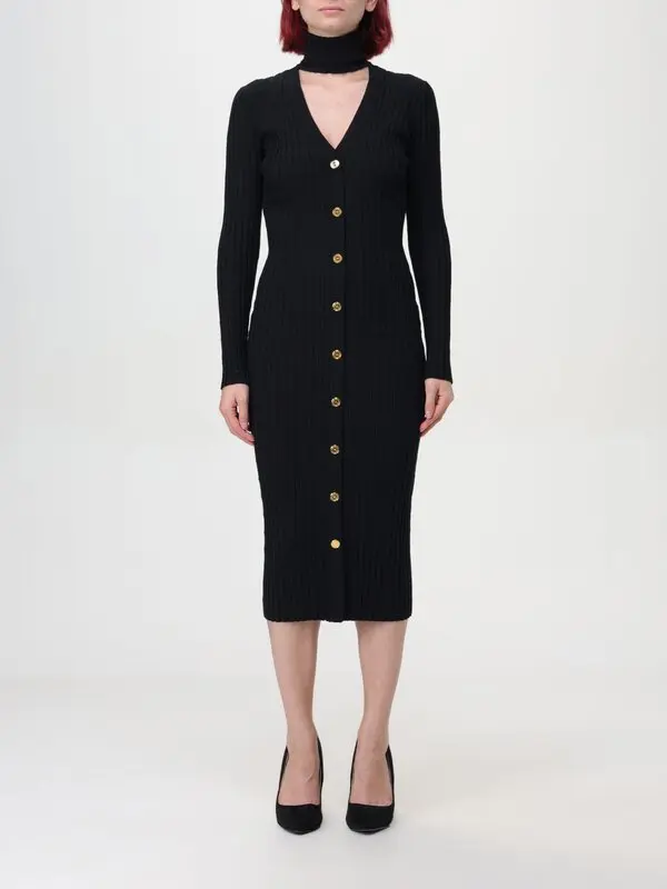 Elisabetta Franchi Ribbed Knit Button-up Midi Dress